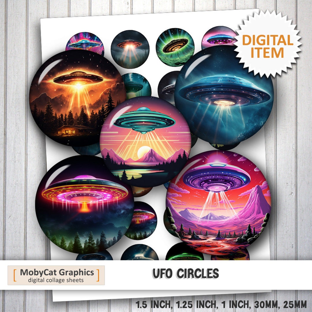 UFO Printable Circle Images 25mm 1 Inch 30mm 1.25 Inch 1.5 Inch for ...
