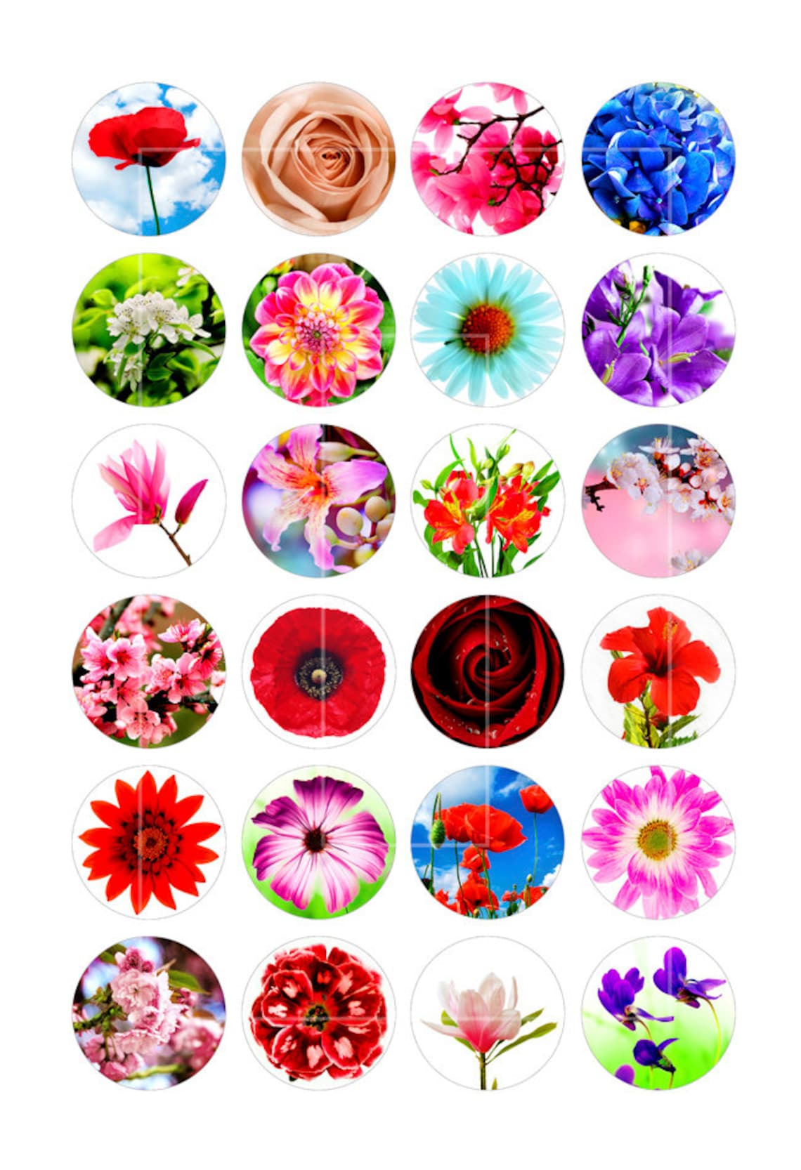 Circle Flowers Printable images 1 inch 25mm 1.5 | Etsy