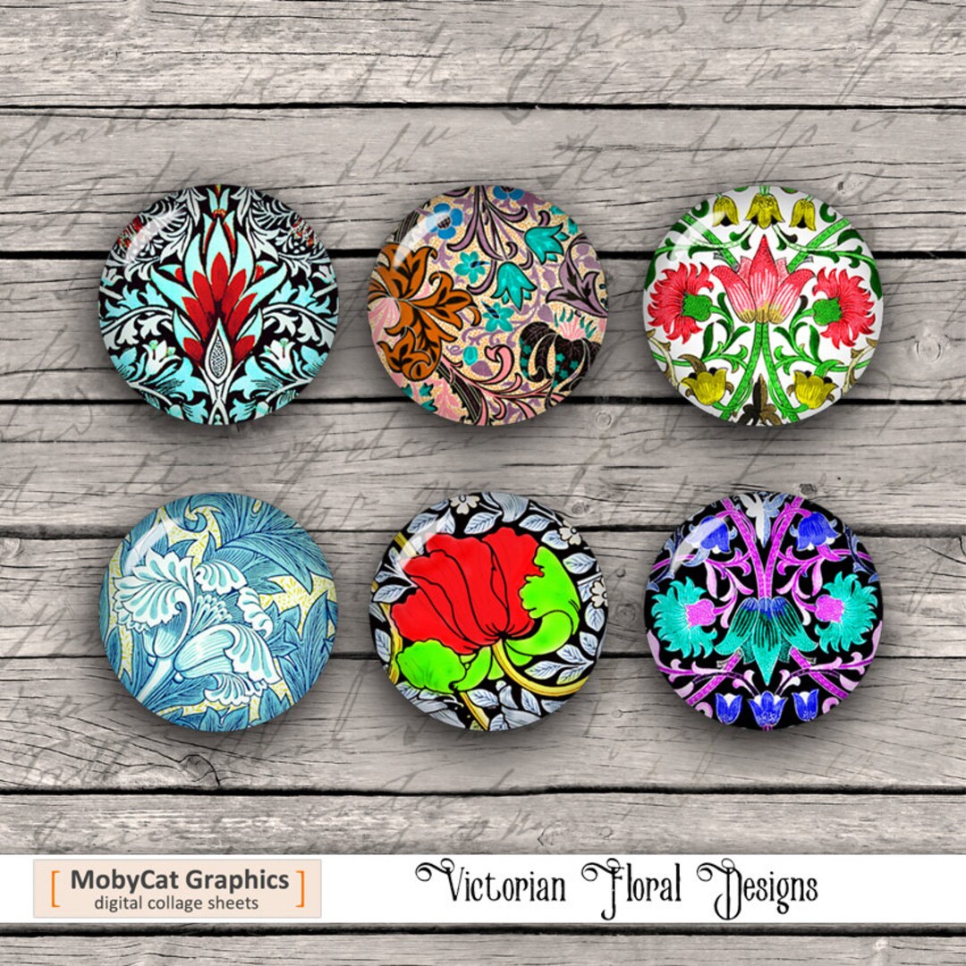 Victorian Floral Patterns Round Printable Images 20mm 25mm 1" 30mm 1.5 ...
