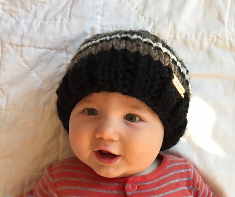 Knit Hat for Boy - Black Beanie With Pom - Toddler and Child Sizes ...