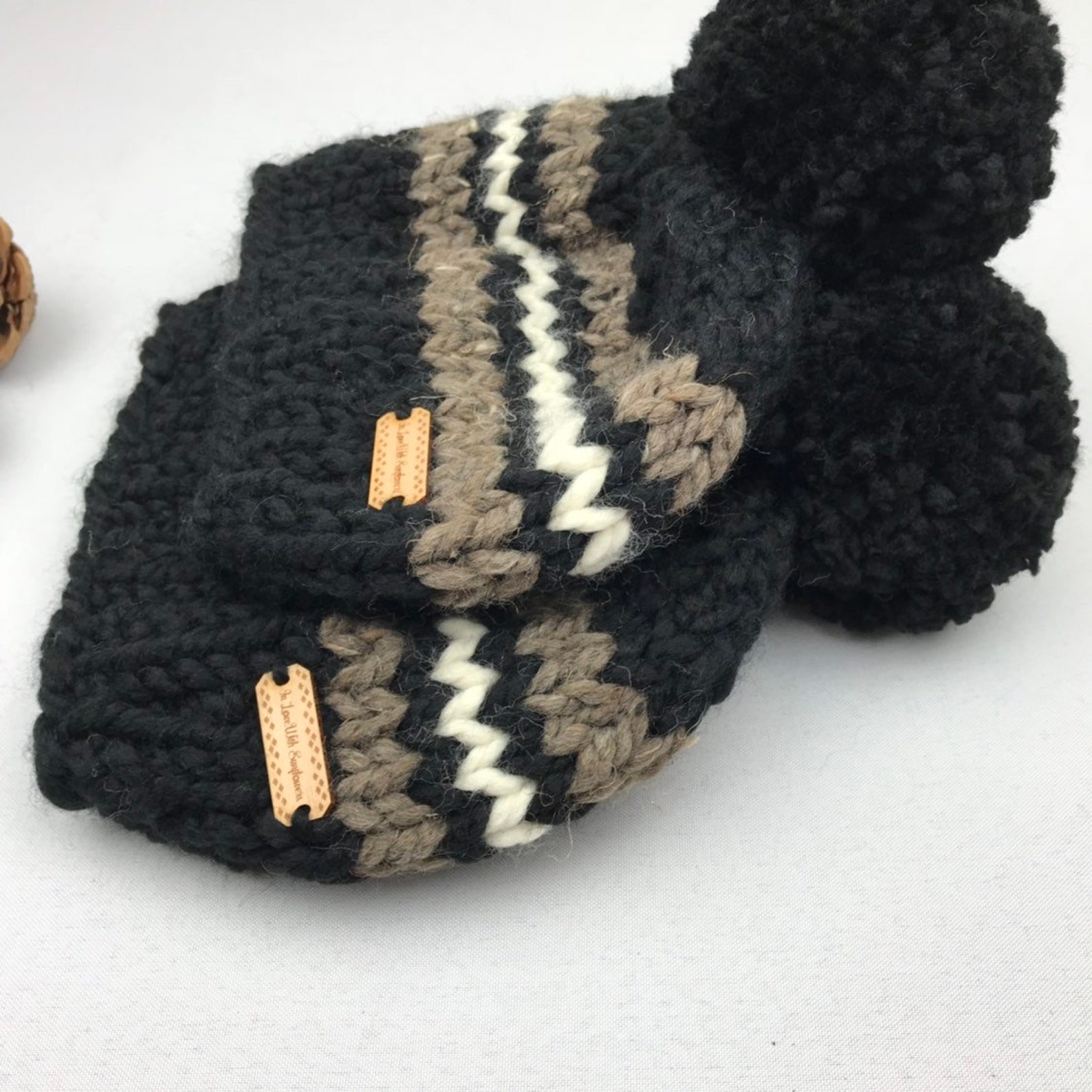 Knit Hat for Boy - Black Beanie With Pom - Toddler and Child Sizes ...