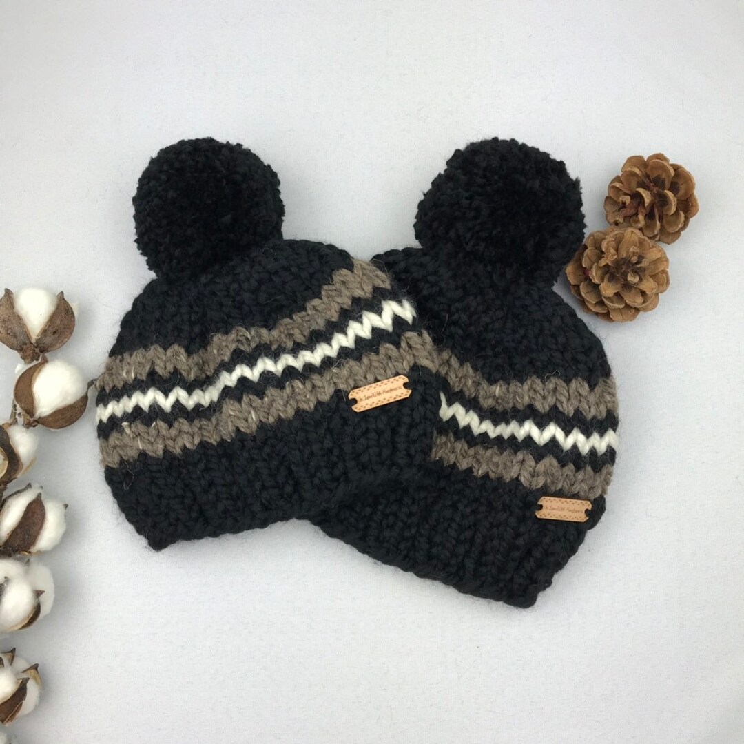 Knit Hat for Boy - Black Beanie With Pom - Toddler and Child Sizes ...