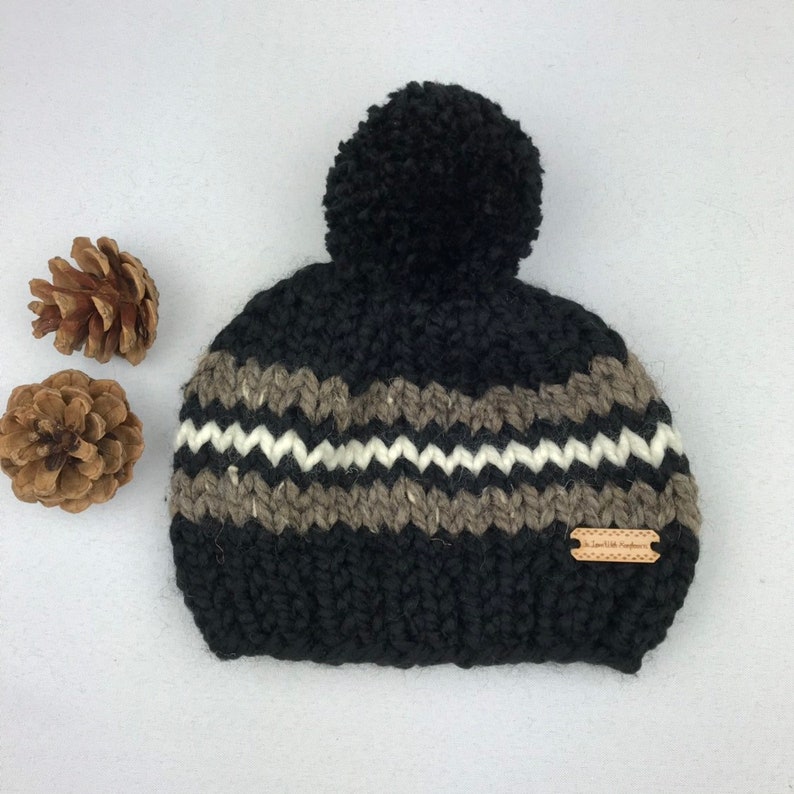 Knit Hat for Boy - Black Beanie With Pom - Toddler and Child Sizes ...