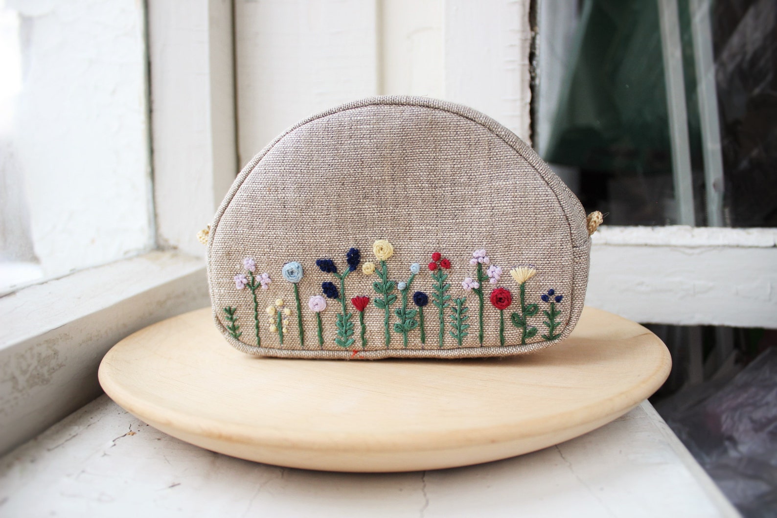 Embroidered Cosmetic Bag Small Linen Personalized Makeup Bag - Etsy