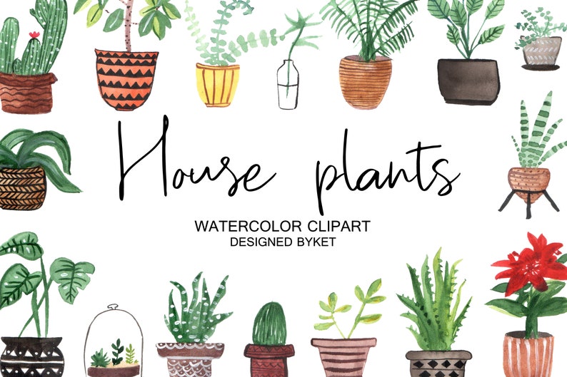 Watercolor House Plants Clip Art Indoor Plants Potted Plant - Etsy