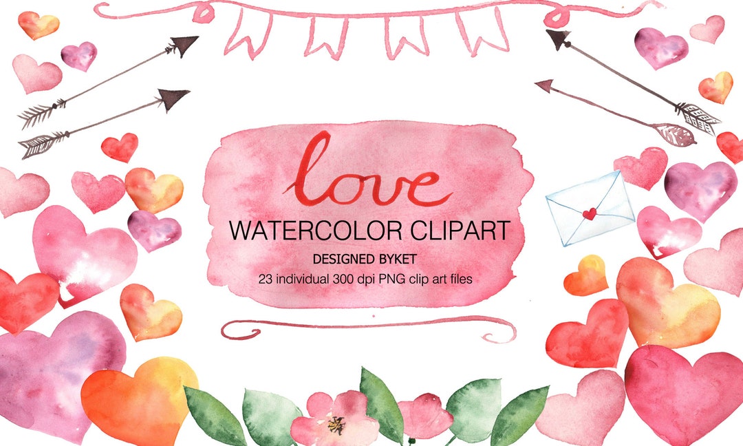Pink Heart Clipart Watercolor Pink Wedding Clip Art Set Hearts ...