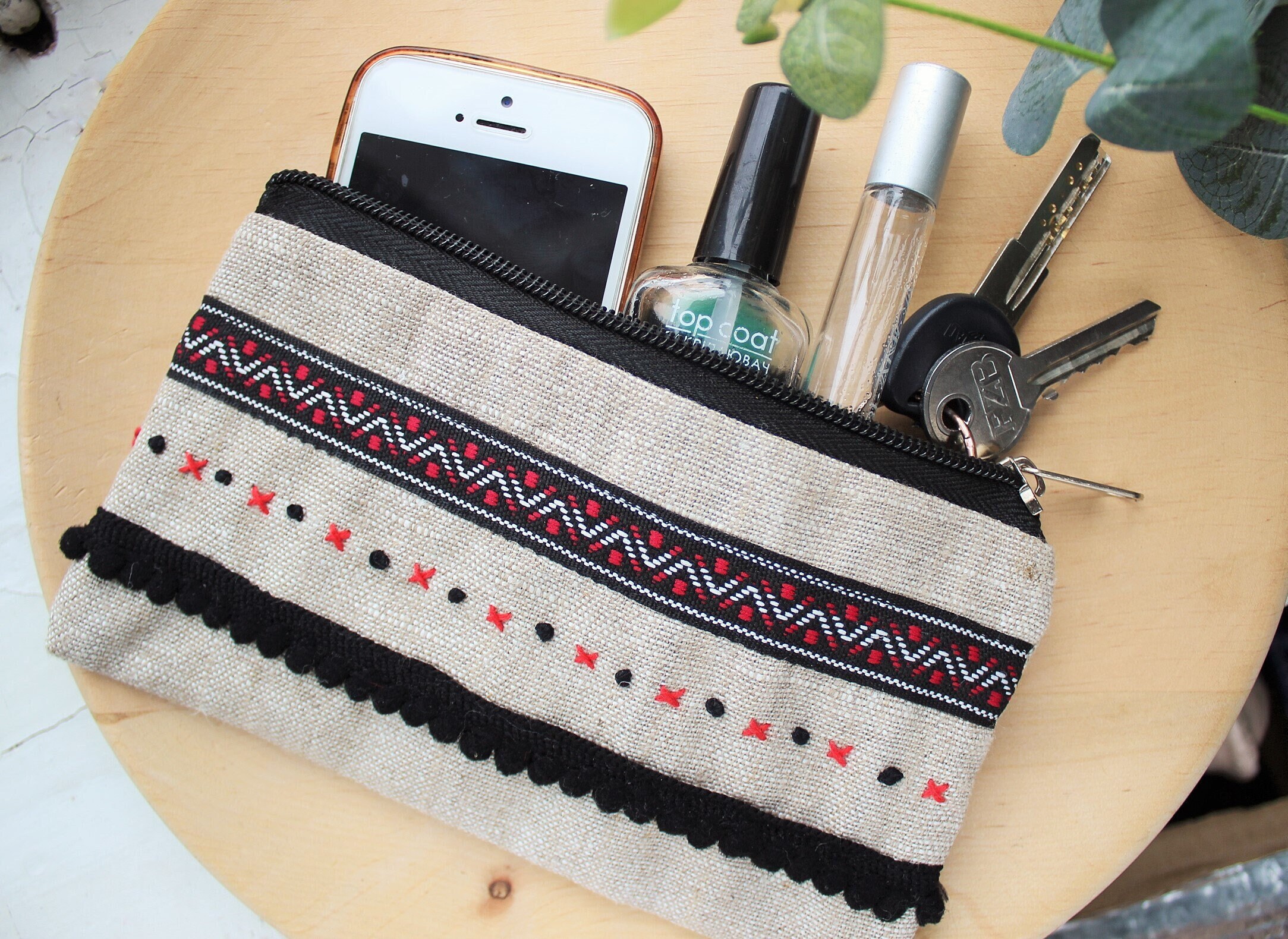 Boho pencil case Ethnic pencil pouch Case for glasses Linen | Etsy