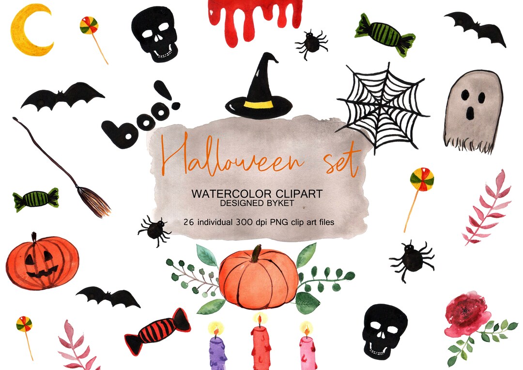 Watercolor Halloween Clipart Halloween Invitation Pumpkin Watercolor ...