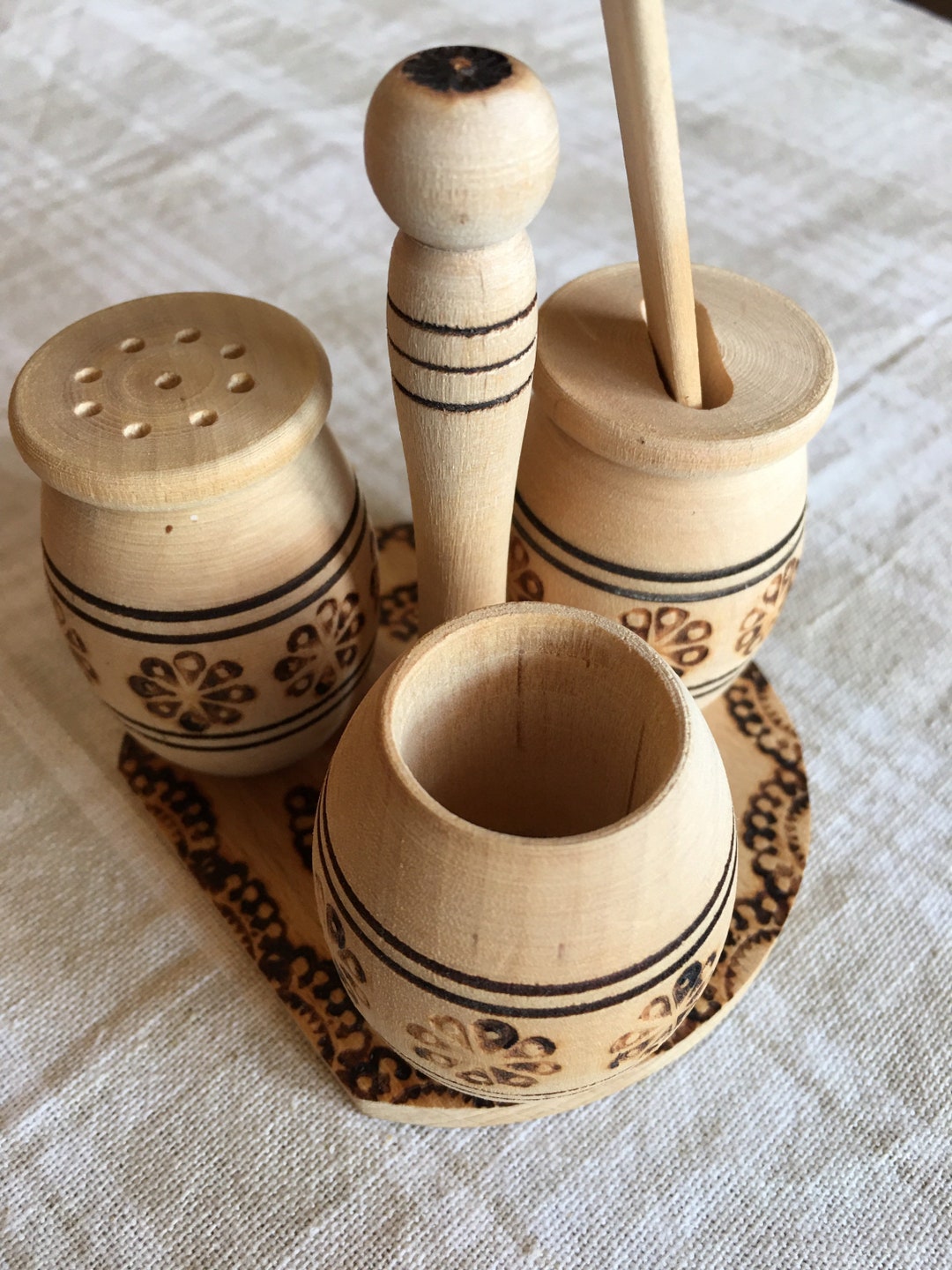 Vintage Miniature Wooden Condiment Set - Etsy