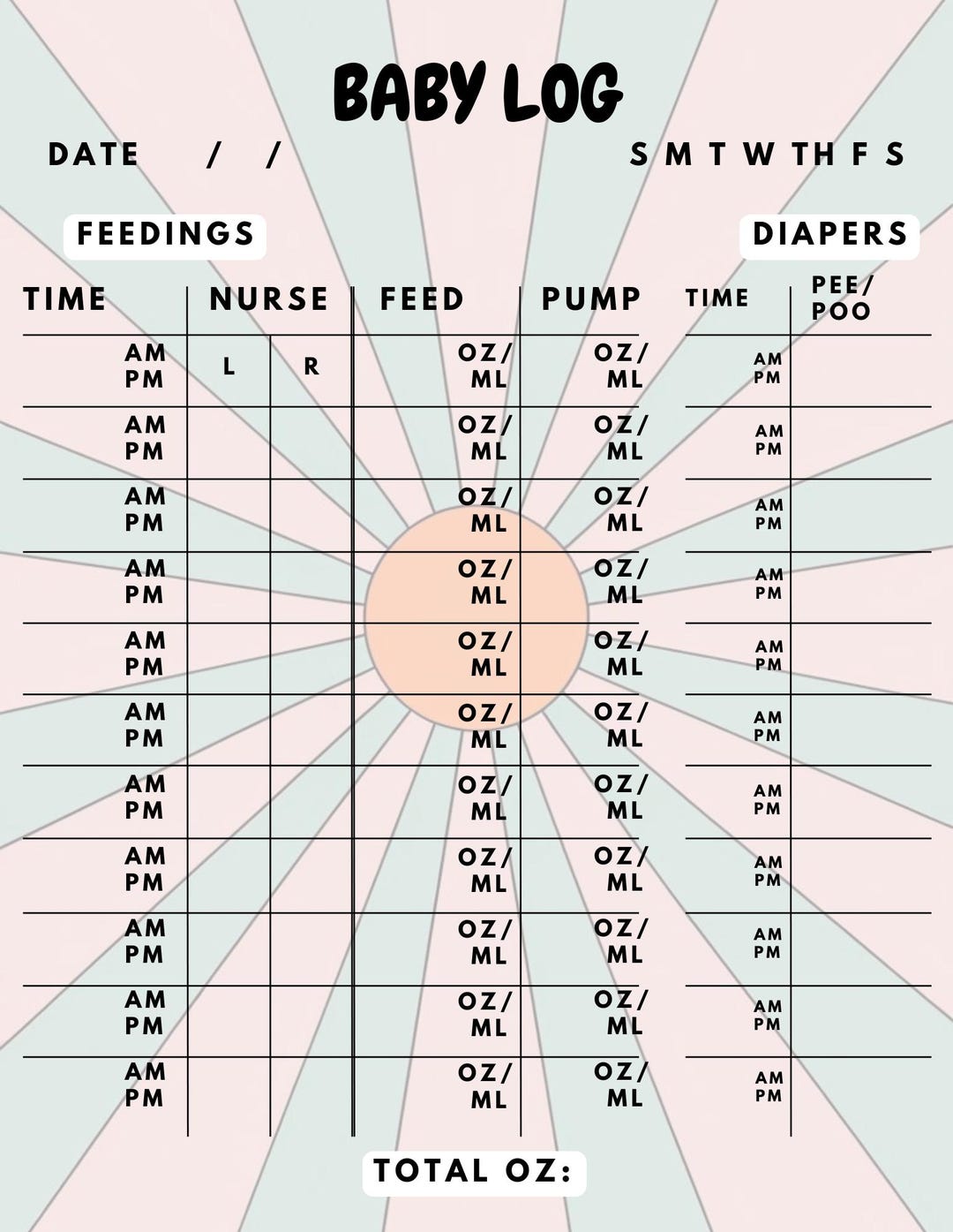 Printable Baby Feeding and Diaper Log, Newborn Baby Log Daily Tracker ...