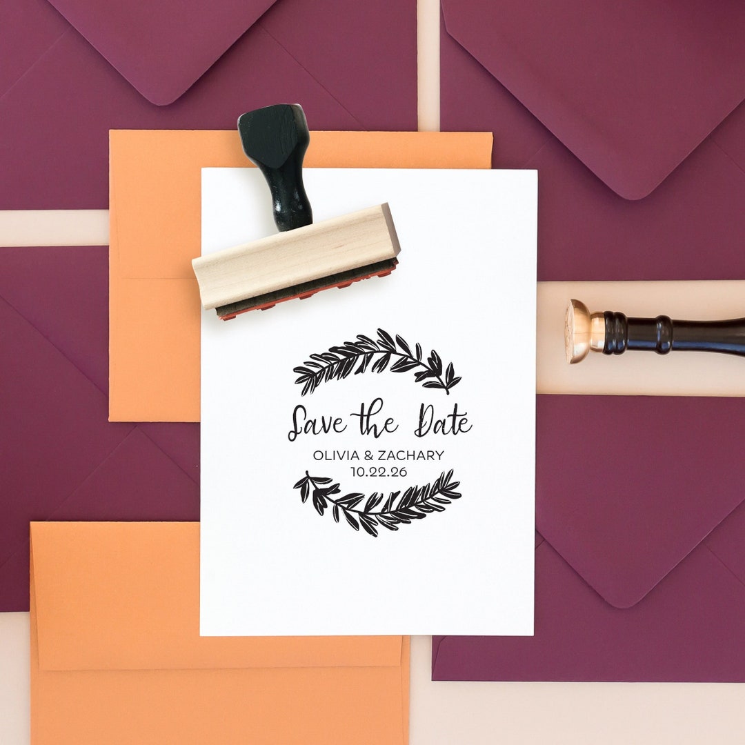 Save the Date Stamp, Wedding Stamp With Wreath, Save the Dates, Wedding ...