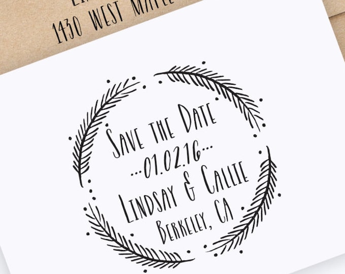 Save the Date Stamp, Wedding Stamp With Wreath, Save the Dates, Wedding ...