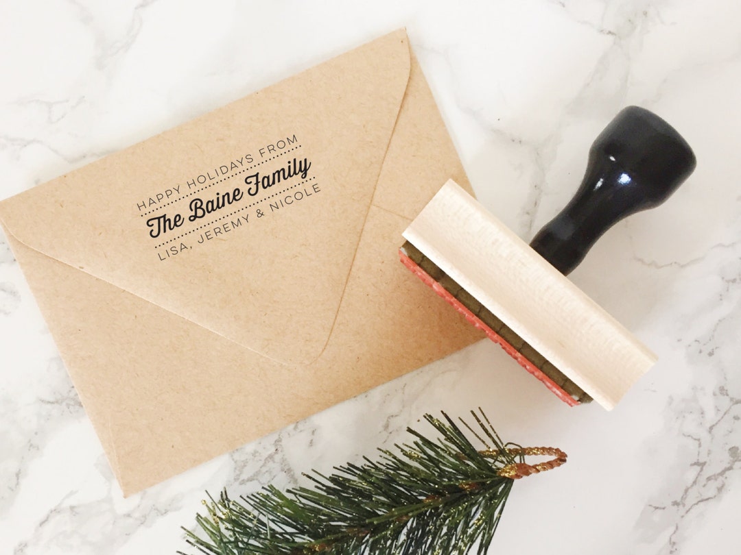 Return Address Stamp, Christmas Card Stamp, Holiday Stamp, Merry ...