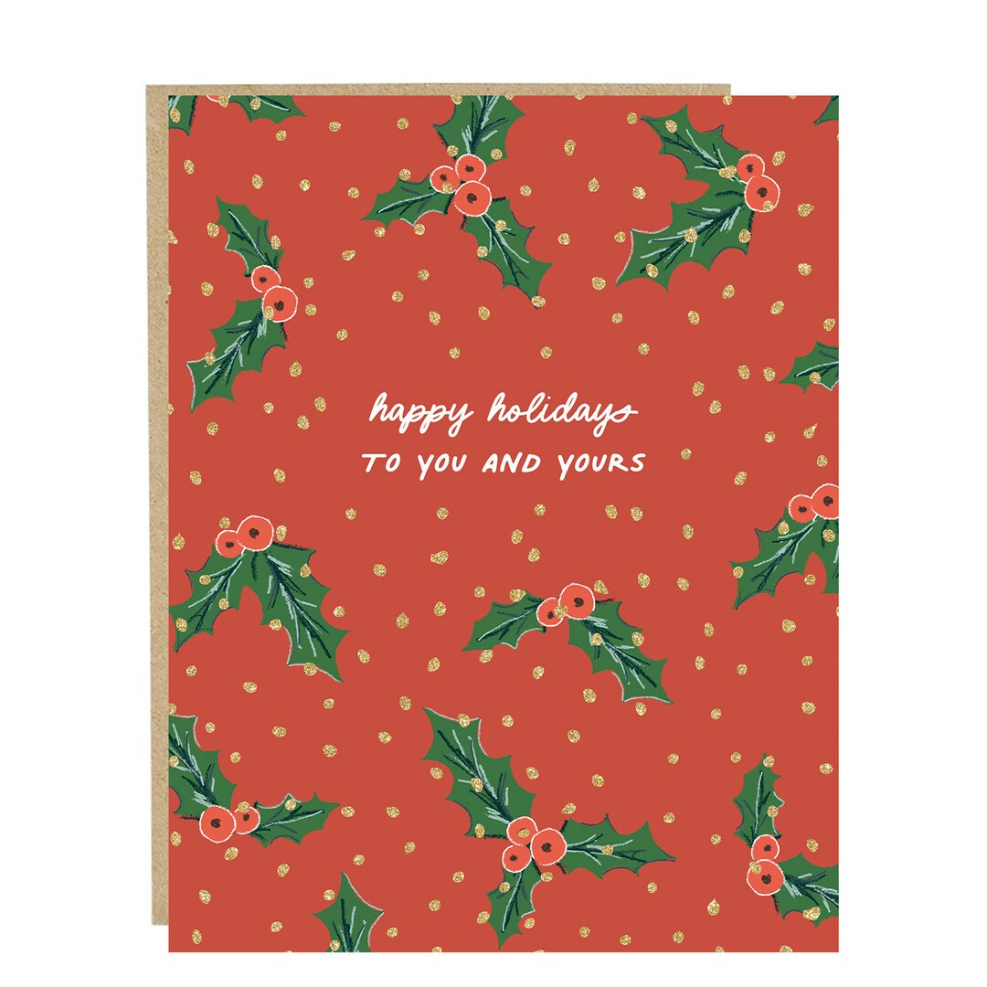 Happy Holidays Card, Holly Berry, Christmas Card, Generic Christmas ...