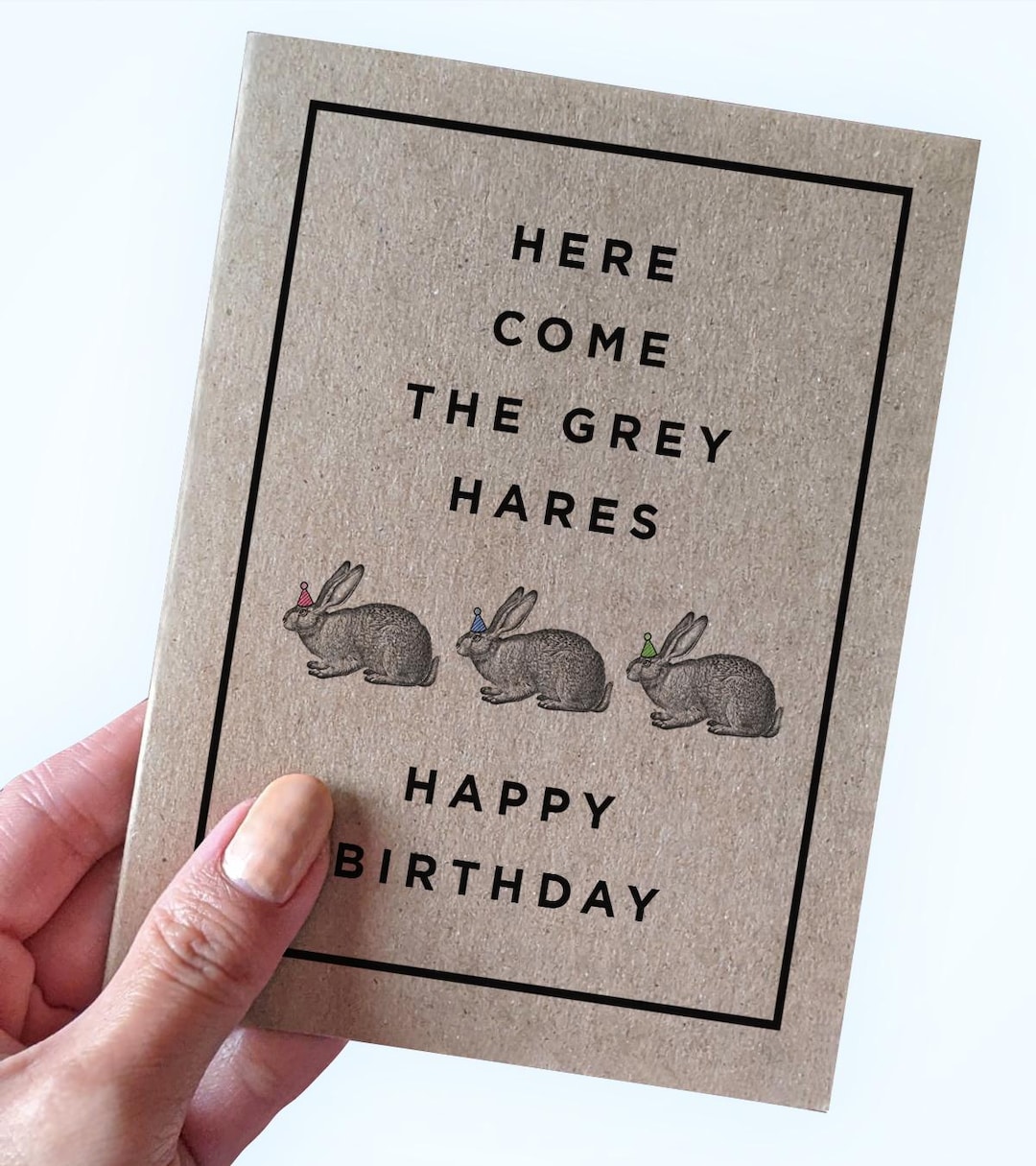 Rabbit Birthday Card, Bunny Birthday Card, Here Come the Grey Hares ...