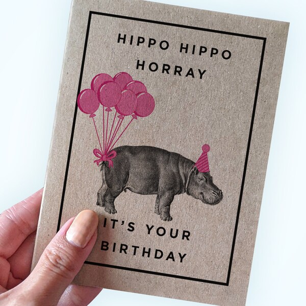 Hippo Birthday Card - Etsy