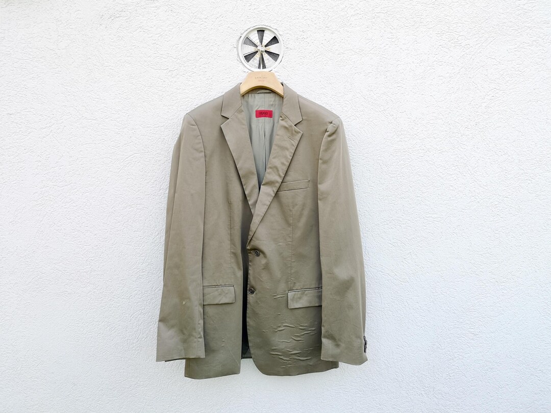 Vintage Hugo Boss Khaki Cotton Sport Coat – Men’s 44L Workwear Blazer ...