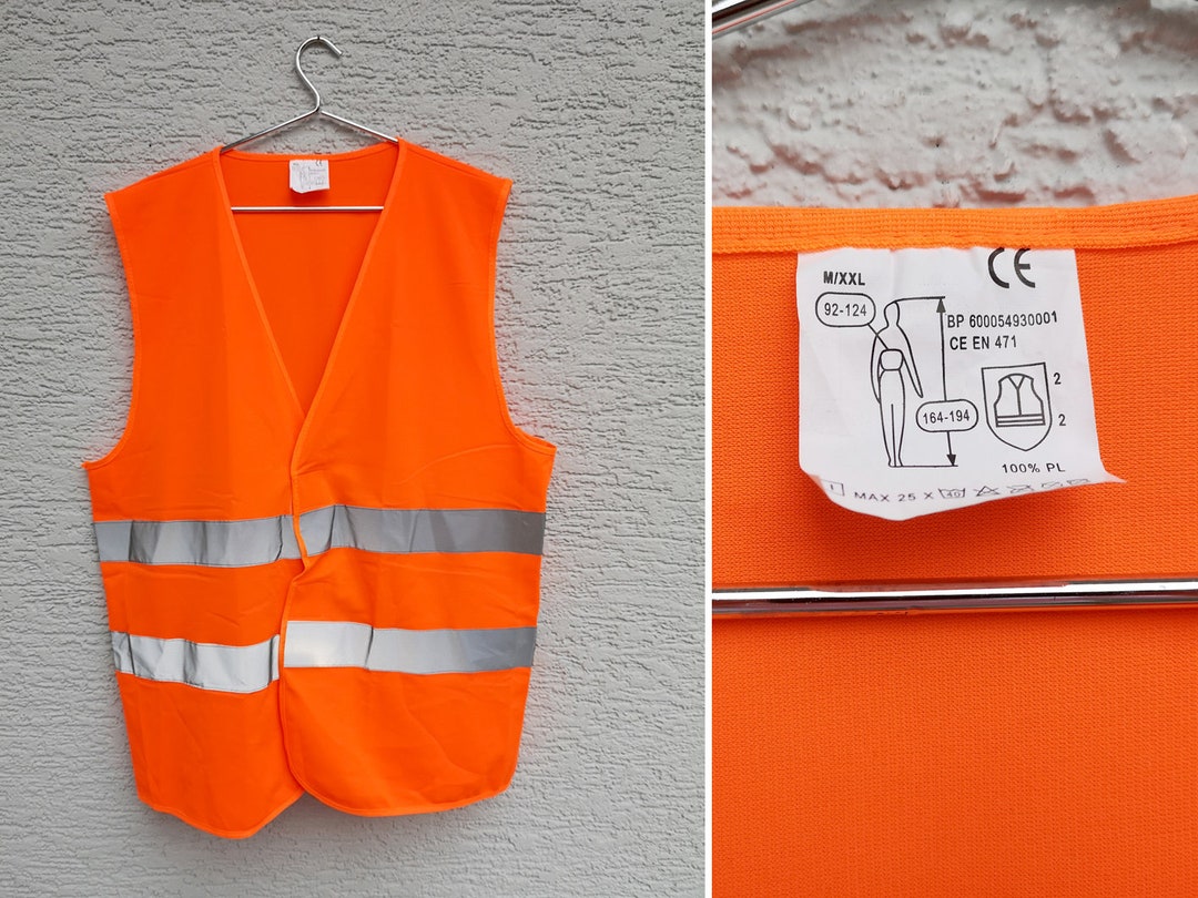 Deadstock Vintage Neon Orange Safety Unisex Vest Hi Vis Reflective ...