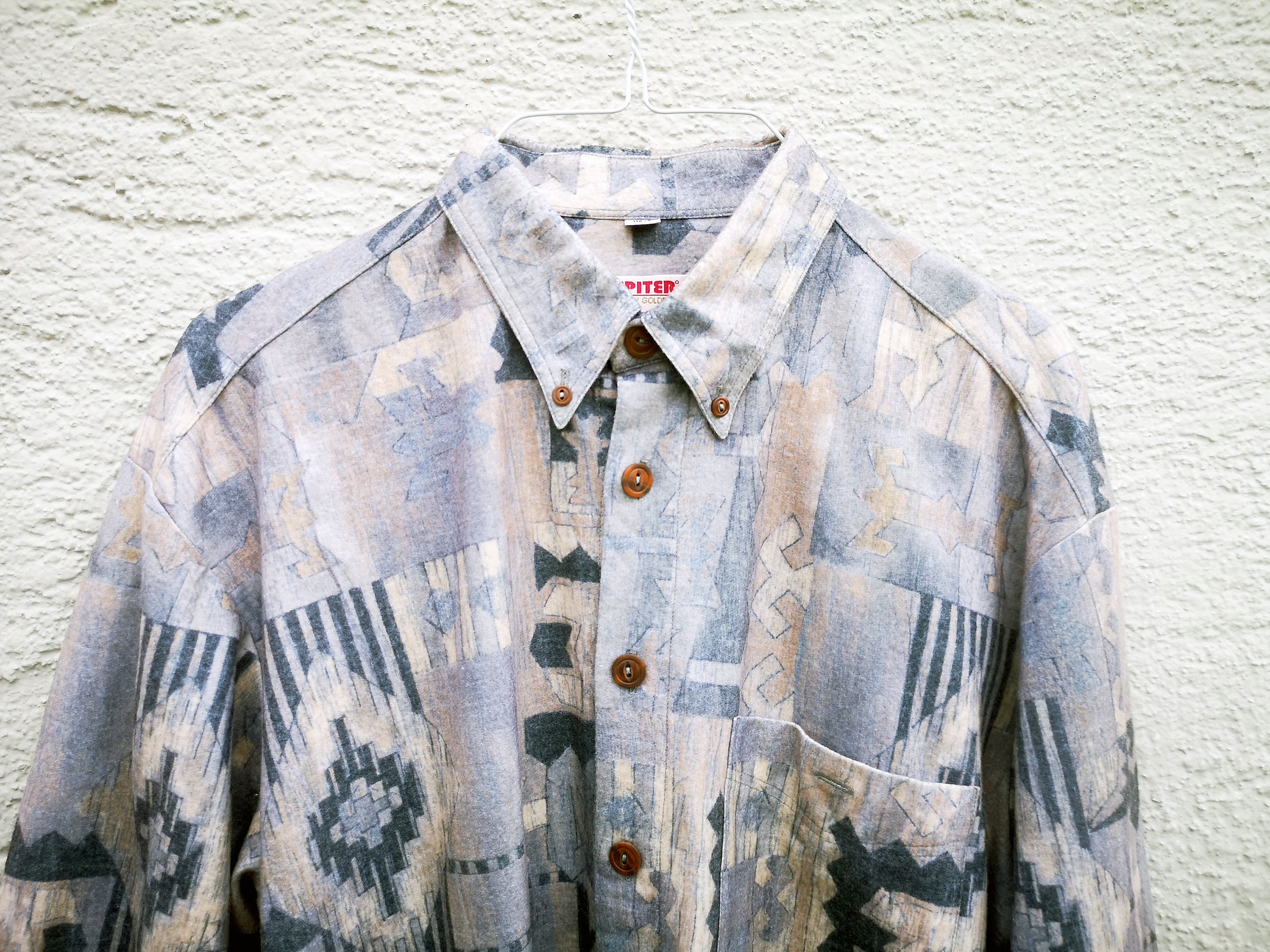 Mens Aztec Pattern Shirt Size Medium Vintage Jupiter Long Sleeve Button ...