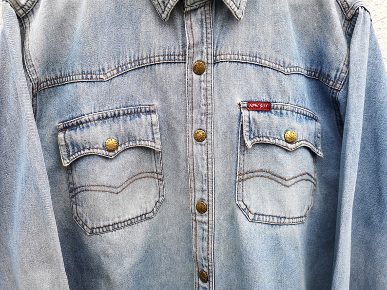 Vintage 90s Used Denim Shirt Large Regular Fit Blue Jeans Shirt for Men ...
