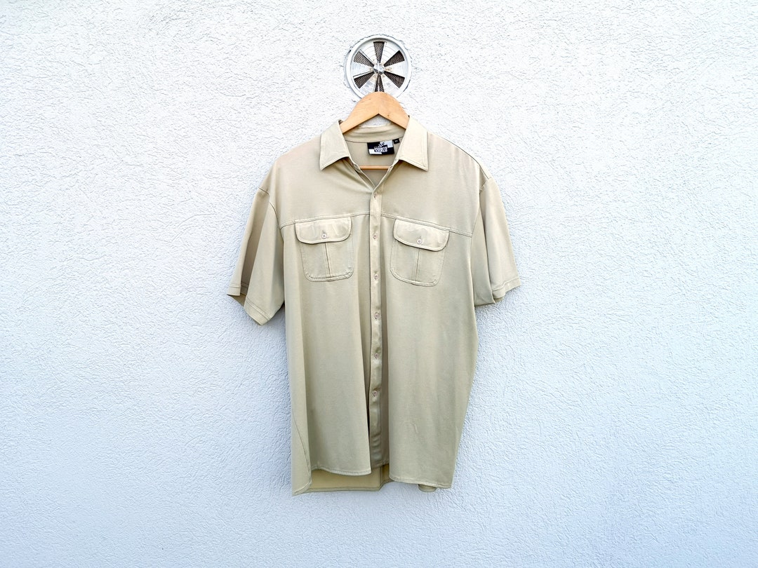 Vintage 80s Safari Style Polo Shirt - Men's Short Sleeve Workwear Shirt ...