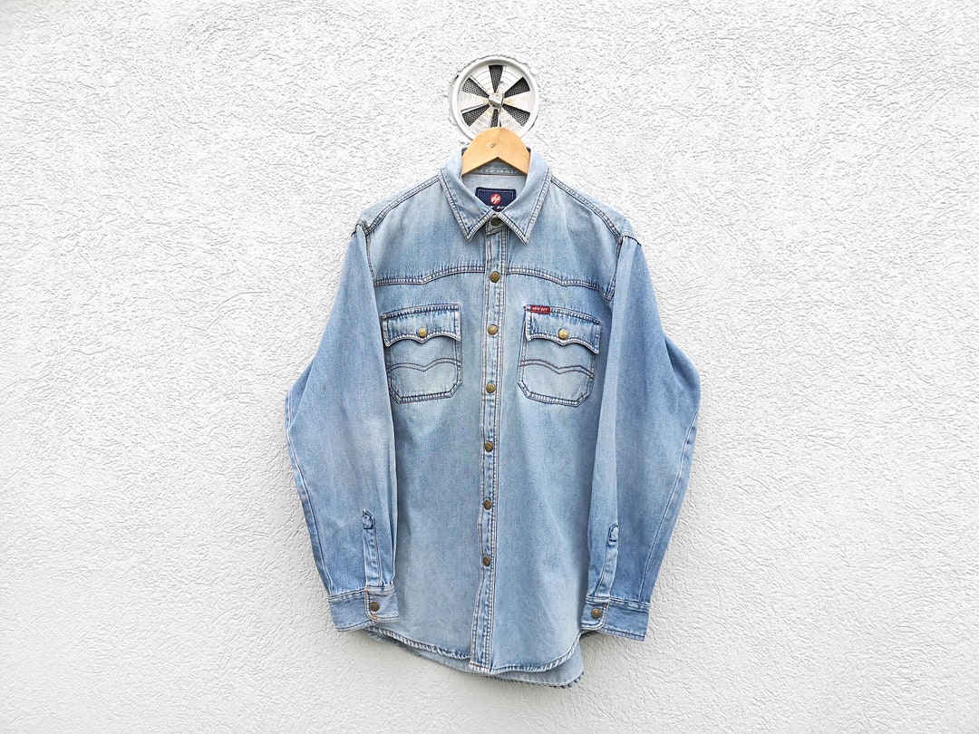 Vintage 90s Used Denim Shirt Large | Regular Fit Blue Jeans Shirt for ...