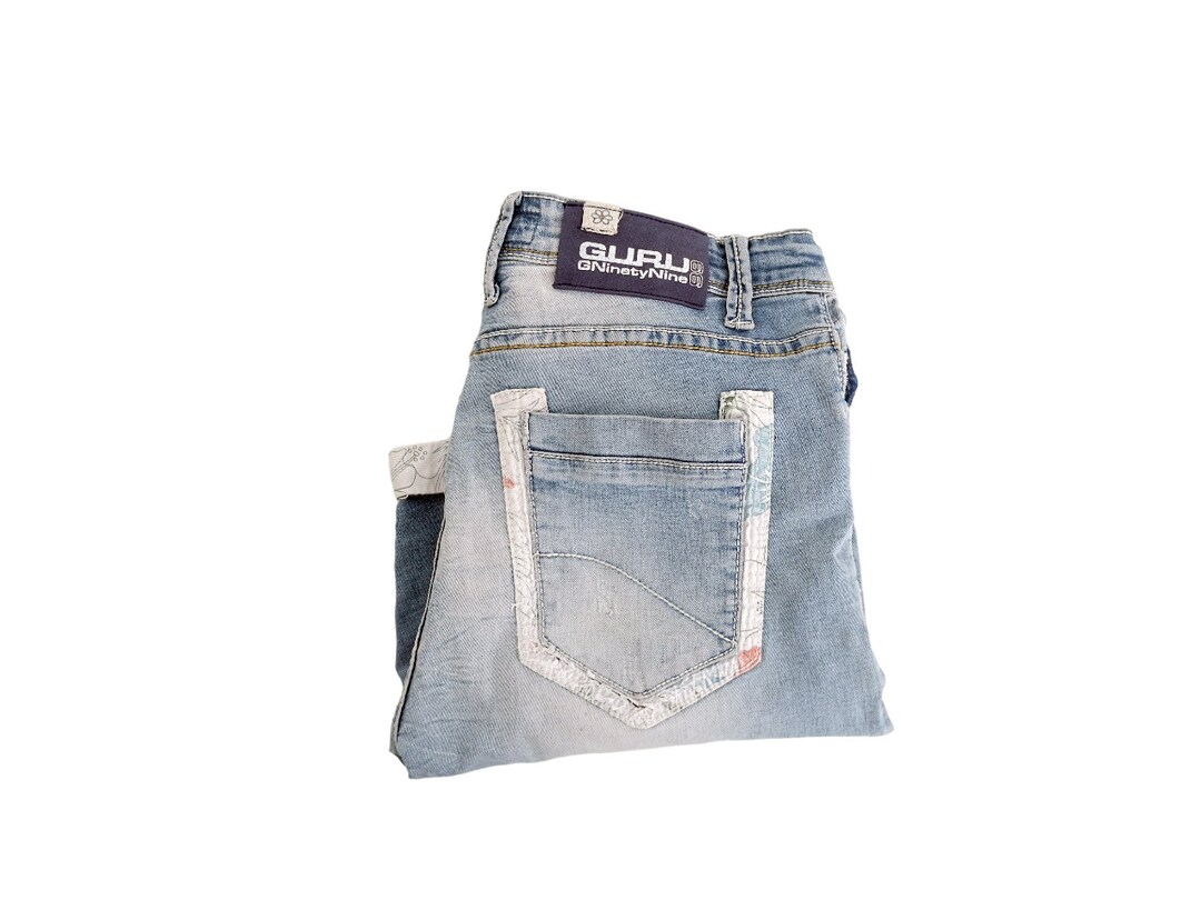 Vintage GURU Pale Denim Shorts - Women's It-46/small, Floral Print ...