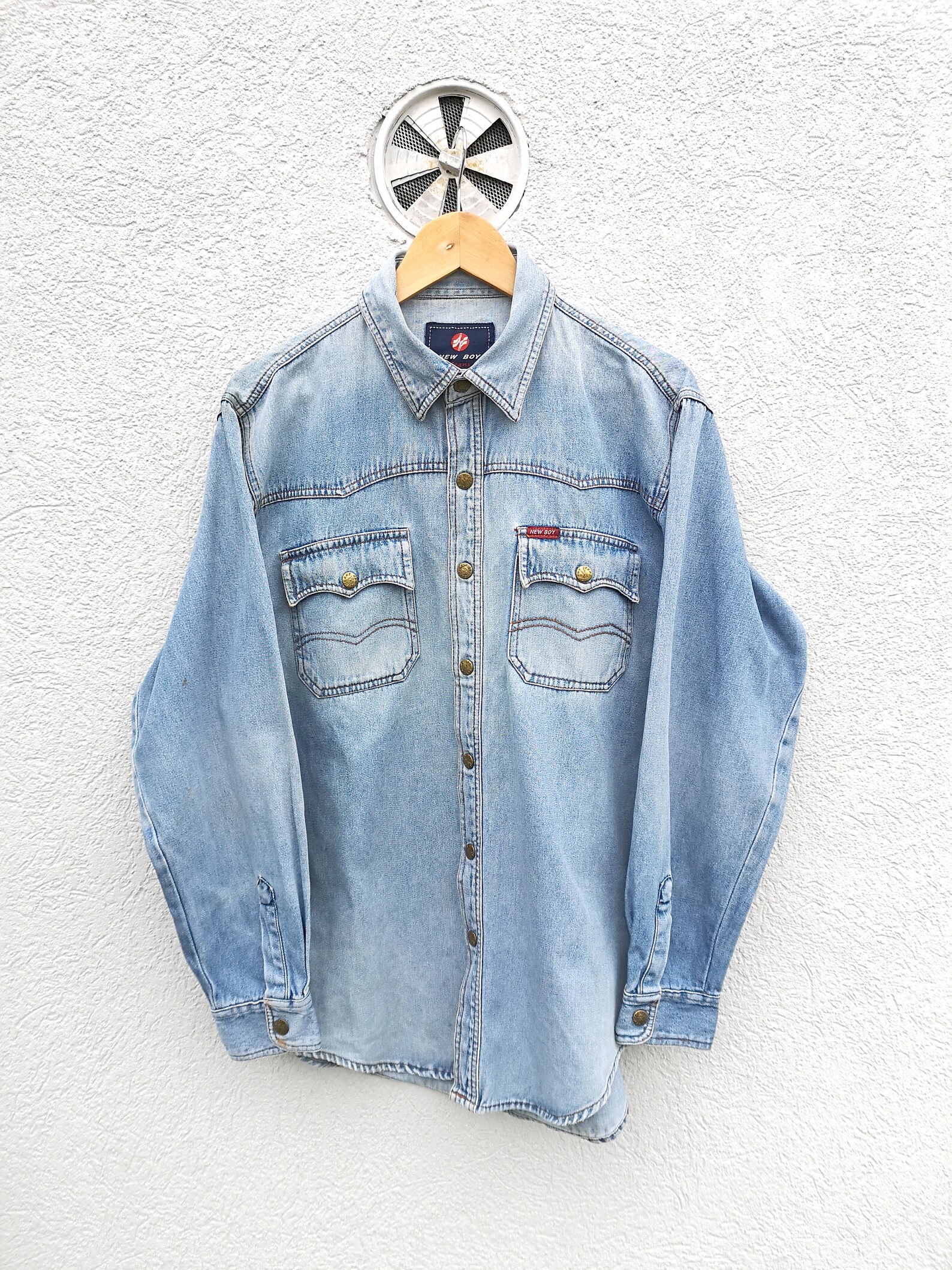 Vintage 90s Used Denim Shirt Large Regular Fit Blue Jeans Shirt for Men ...