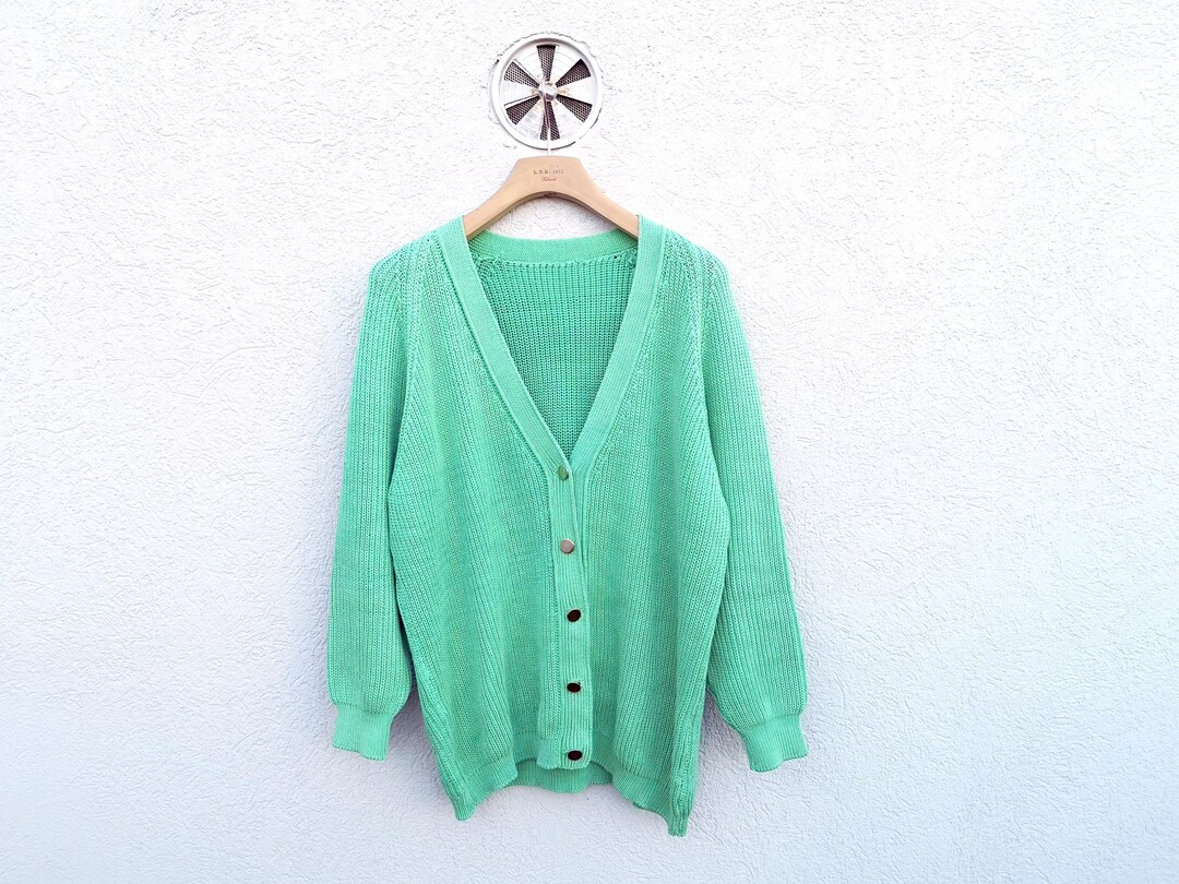 Mint Green Knit Jacket - Vintage 90s Cardigan With Gold Buttons - Etsy