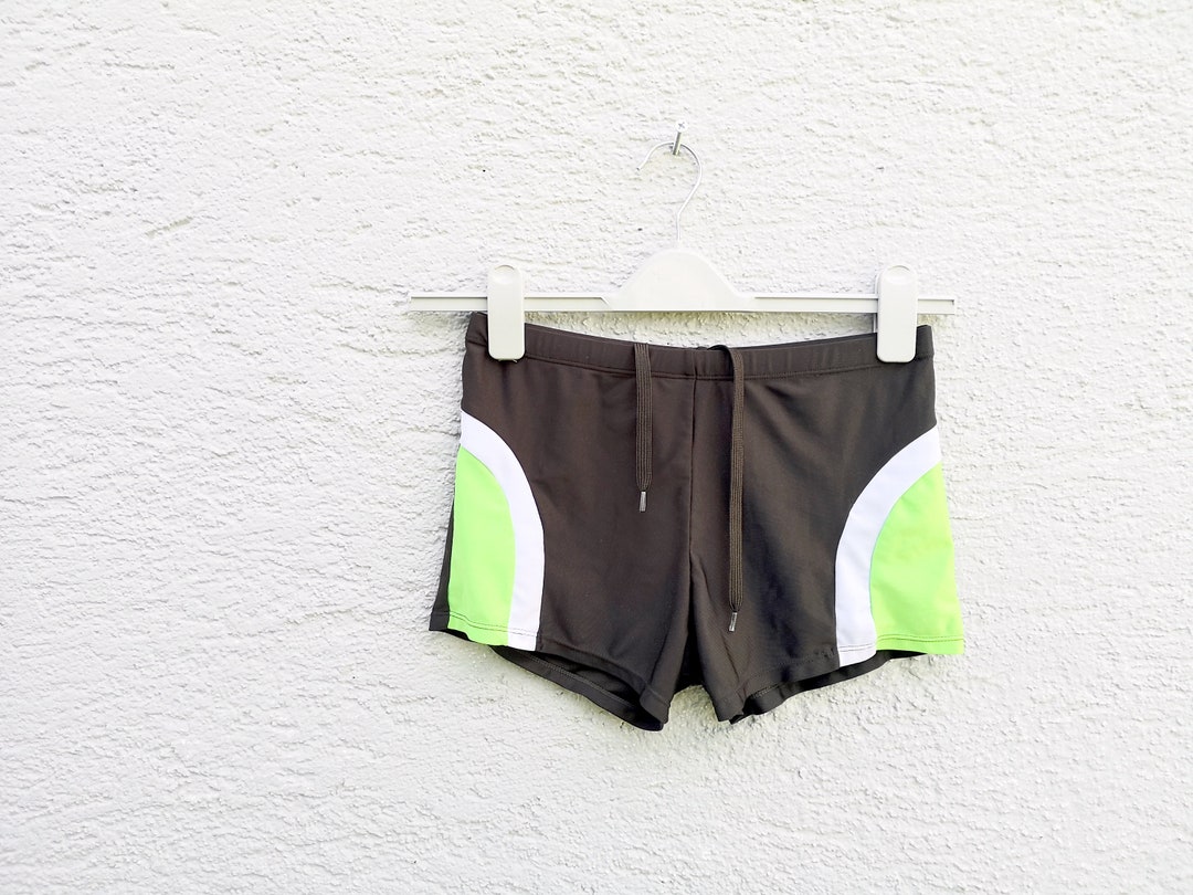 Vintage Color Block Swim Trunks Men's Size M/5 Olive Green Neon Colour ...