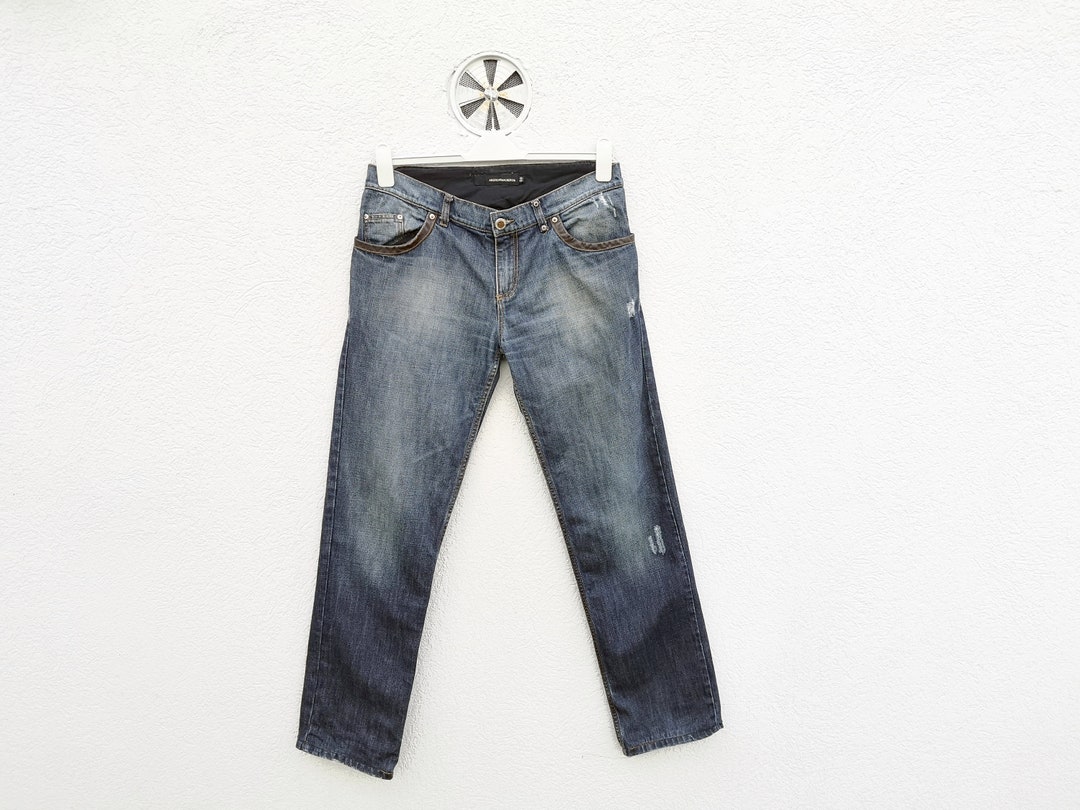 Rare Andrew Mackenzie Men's Designer Jeans Leather Trimmed - Etsy