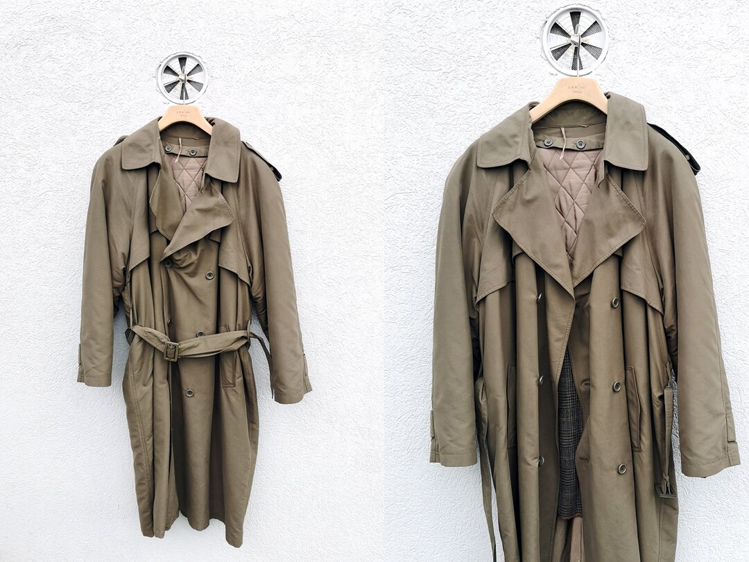 Vintage 80s Military Style Trenchcoat Size 54 Army Green Double ...