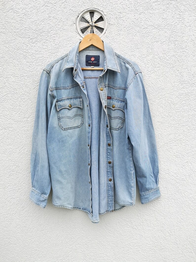 Vintage 90s Used Denim Shirt Large Regular Fit Blue Jeans Shirt for Men ...