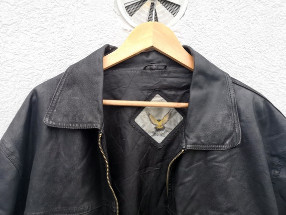 Vntg Spirit Wings Leather Jacket size 56/44 -Black Di… - Gem