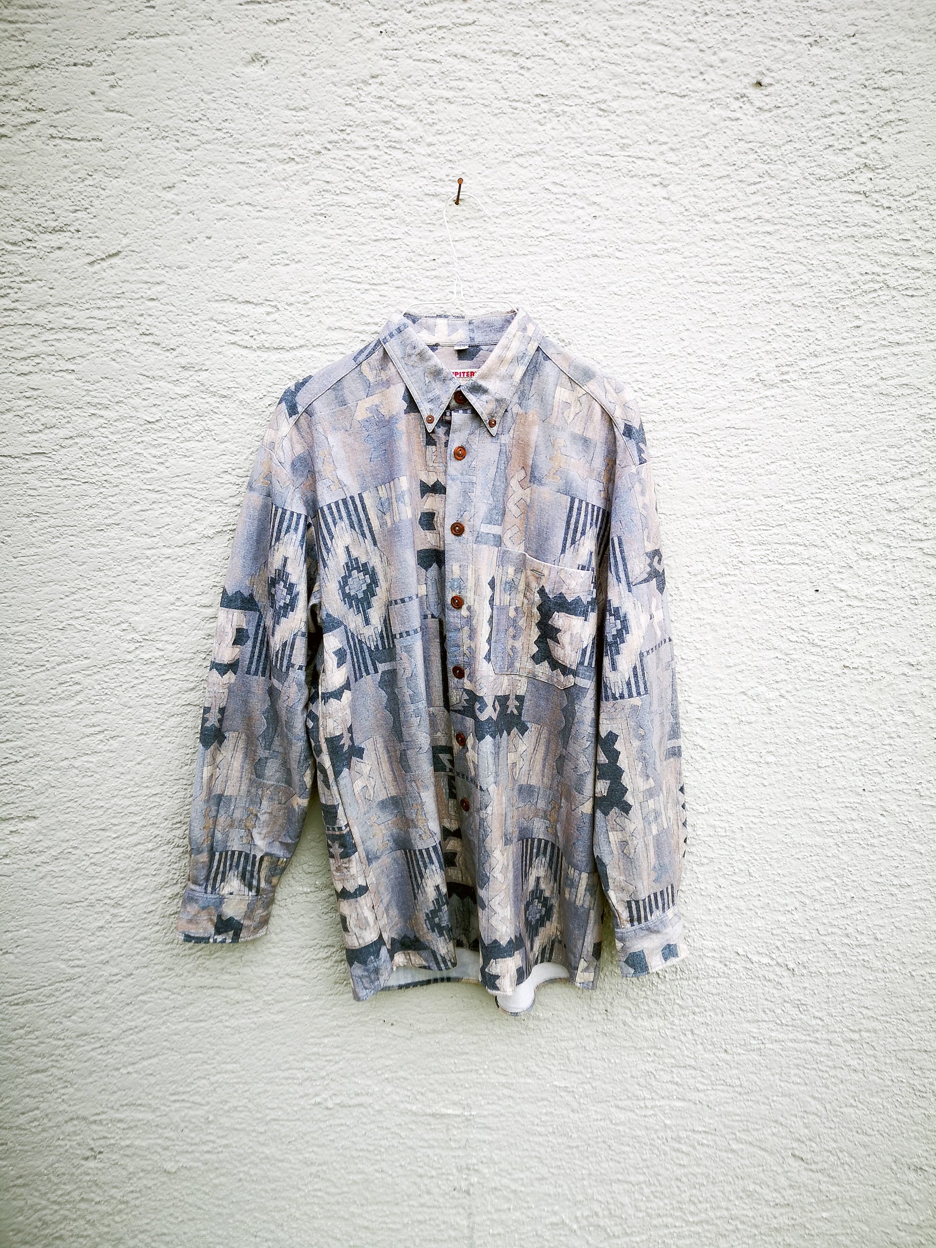 Mens Aztec Pattern Shirt Size Medium Vintage Jupiter Long Sleeve Button ...