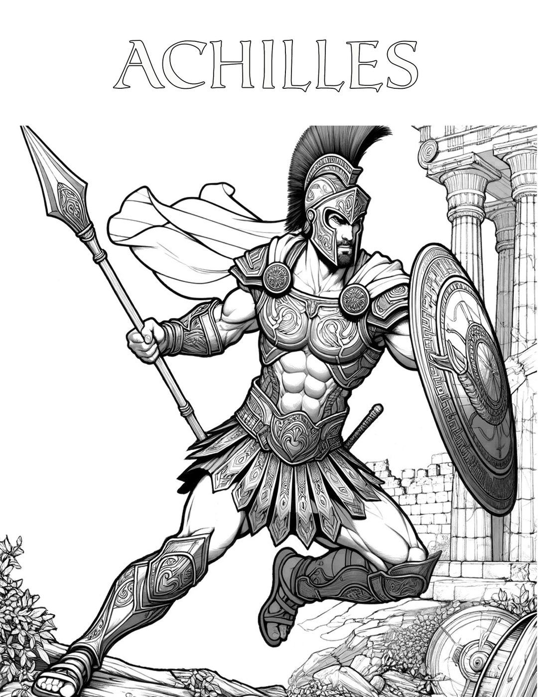 Achilles Coloring Pagedivine Hero's Journeydigital - Etsy