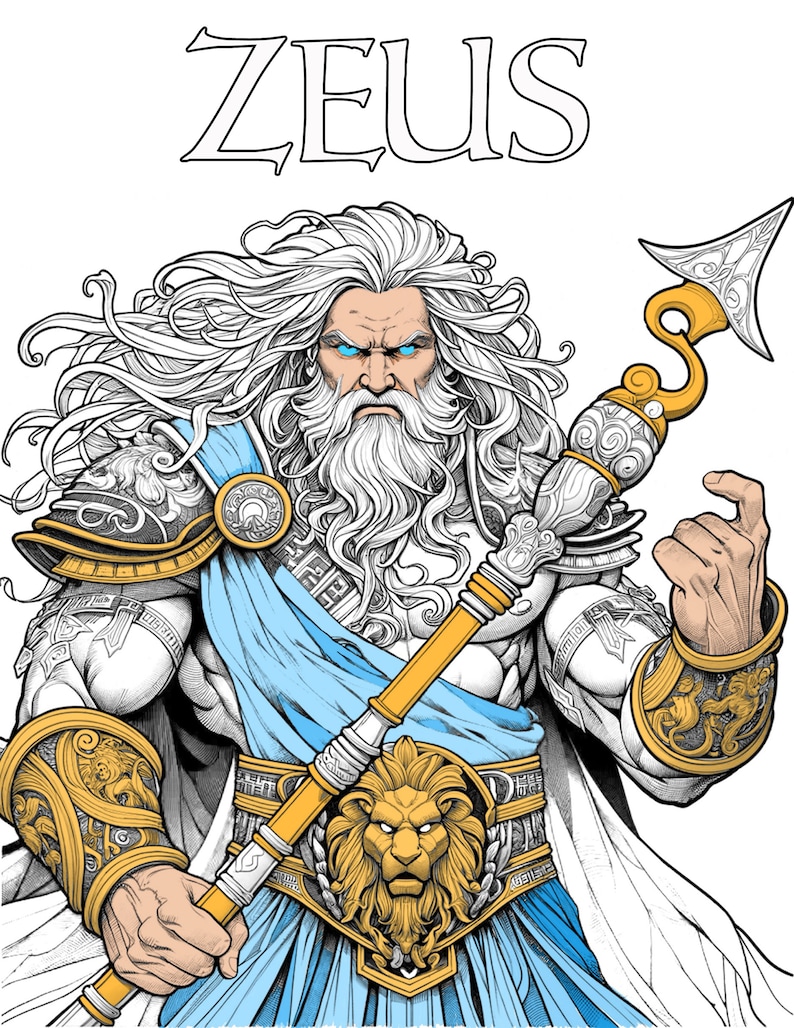 Zeus Coloring Page|god of Thunder|digital - Etsy