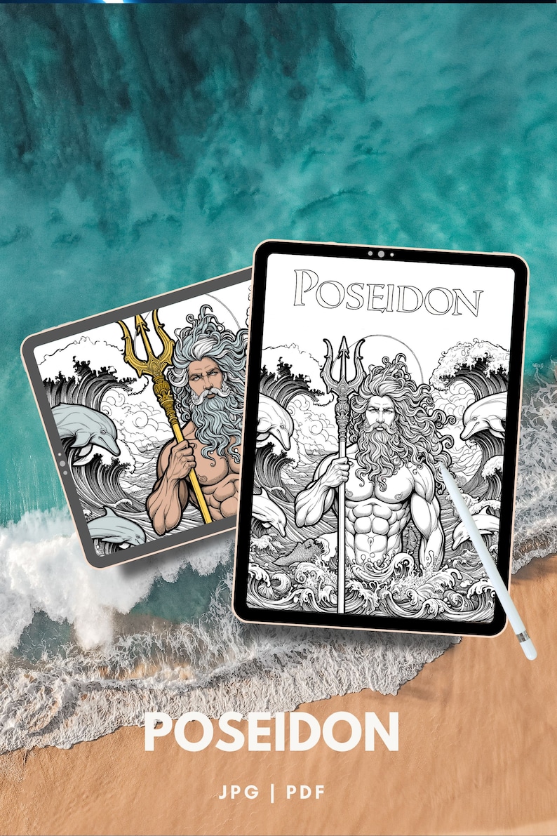 Poseidon Coloring Page|god of Sea and Land|digital - Etsy