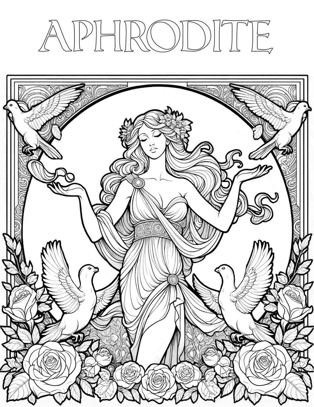 Aphrodite Coloring Pagegreek Goddess of Lovedigital - Etsy