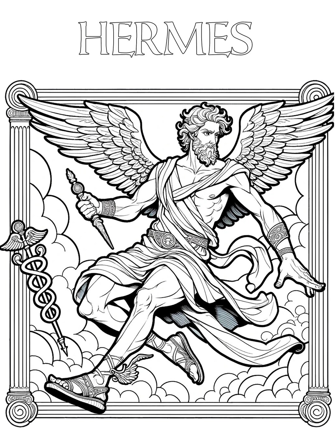 Hermes Coloring Page|god of Luck and Fertility|digital - Etsy