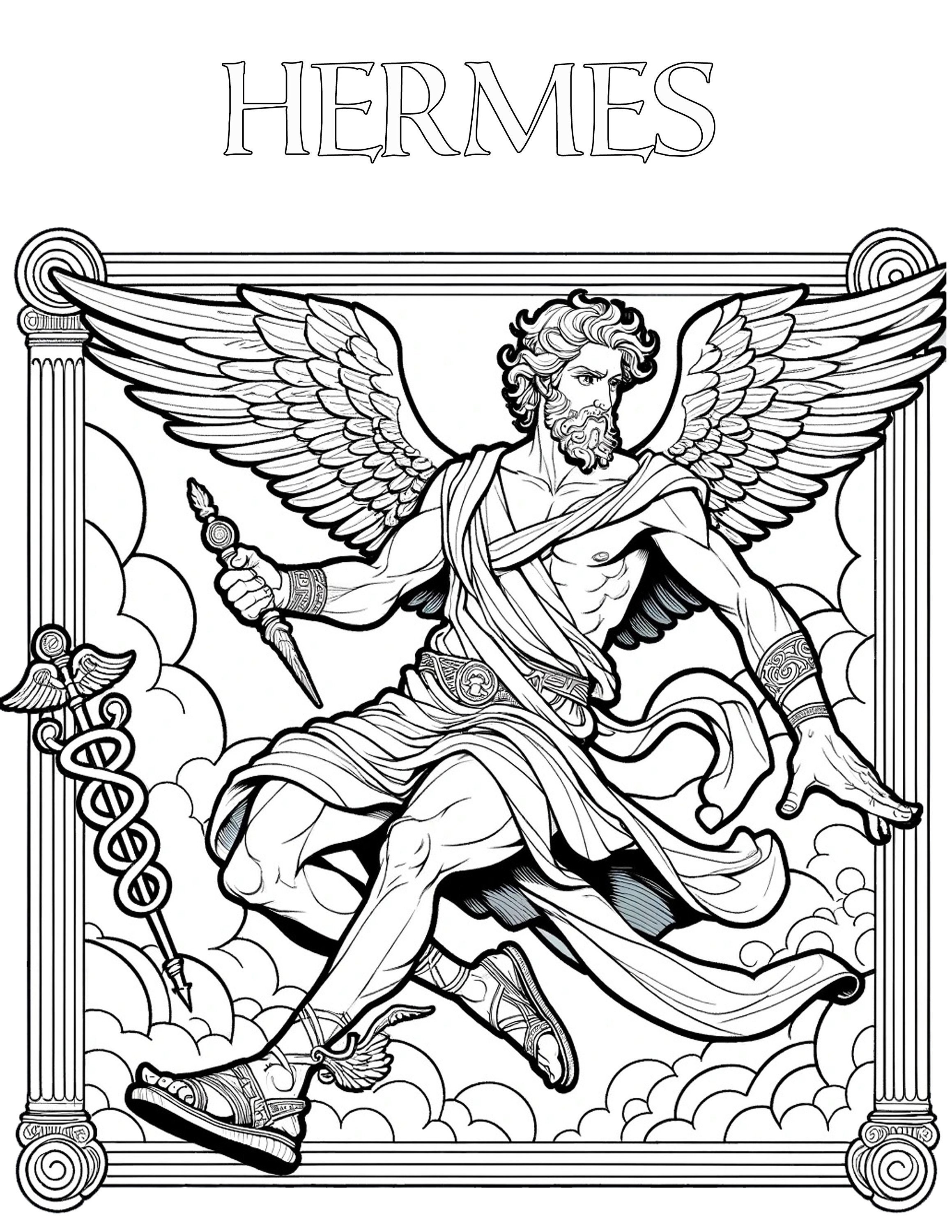 Hermes Coloring Pagegod of Luck and Fertilitydigital - Etsy