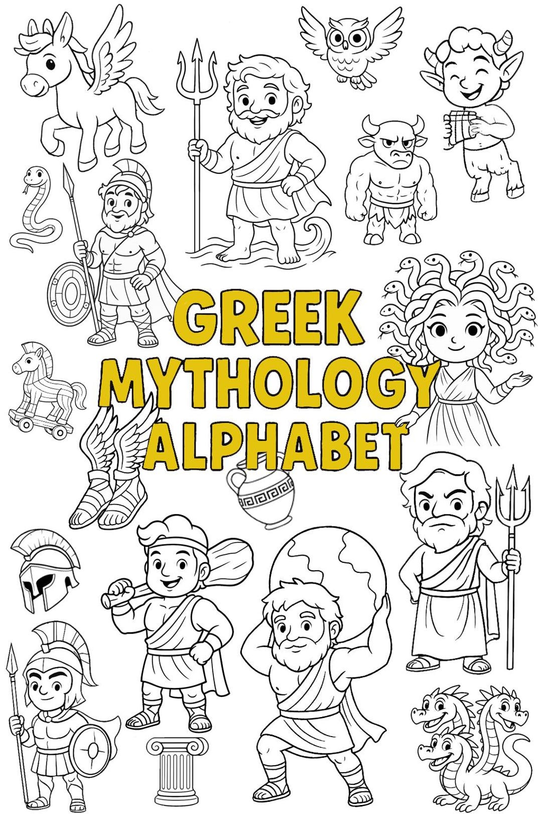 Greek Mythology Alphabet Coloring Book for Kids Adults | A-Z Mythical ...