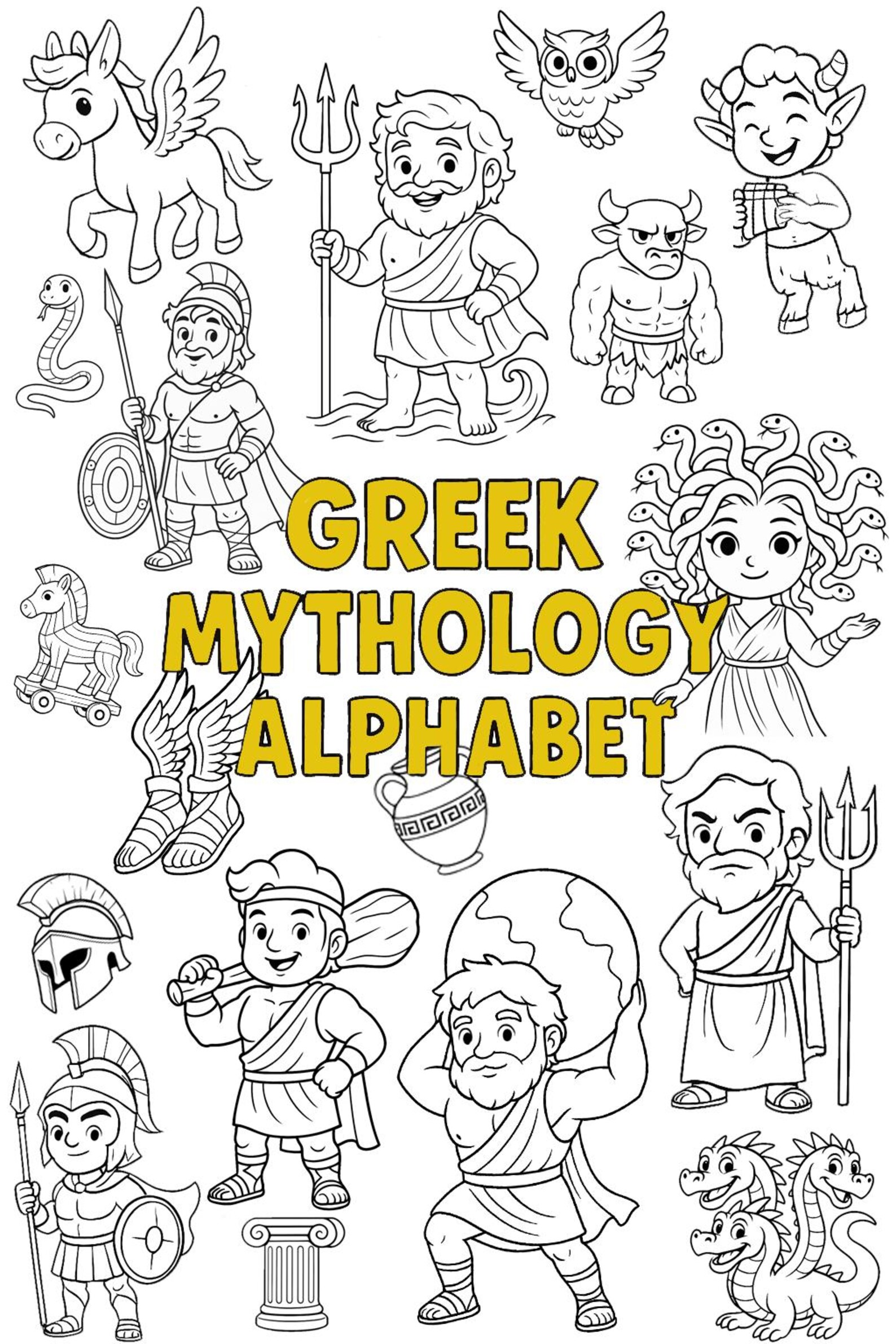 Greek Mythology Alphabet Coloring Book for Kids Adults | A-Z Mythical ...