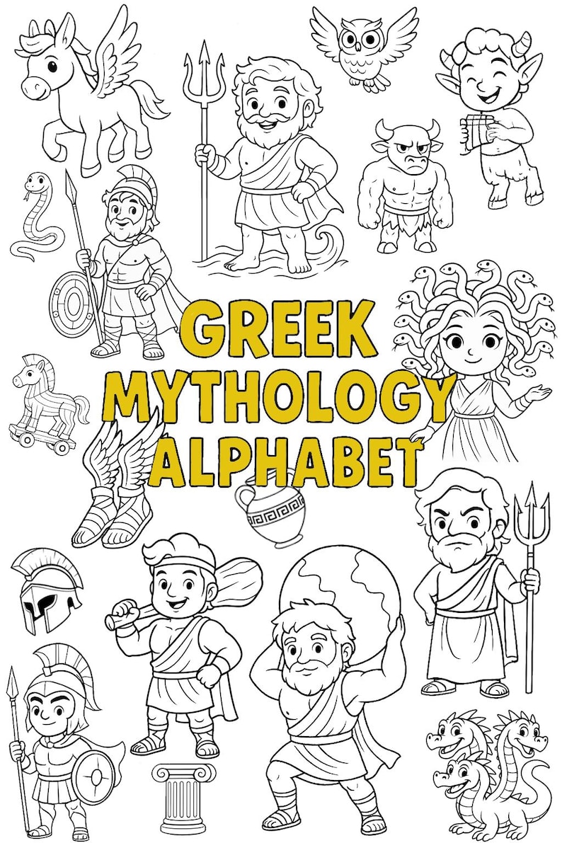Greek Mythology Alphabet Coloring Book for Kids Adults | A-Z Mythical ...