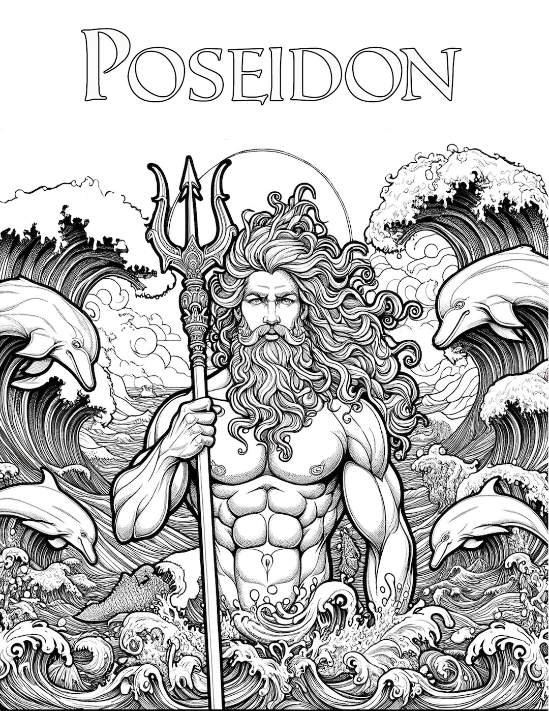Poseidon Coloring Pagegod of Sea and Landdigital - Etsy