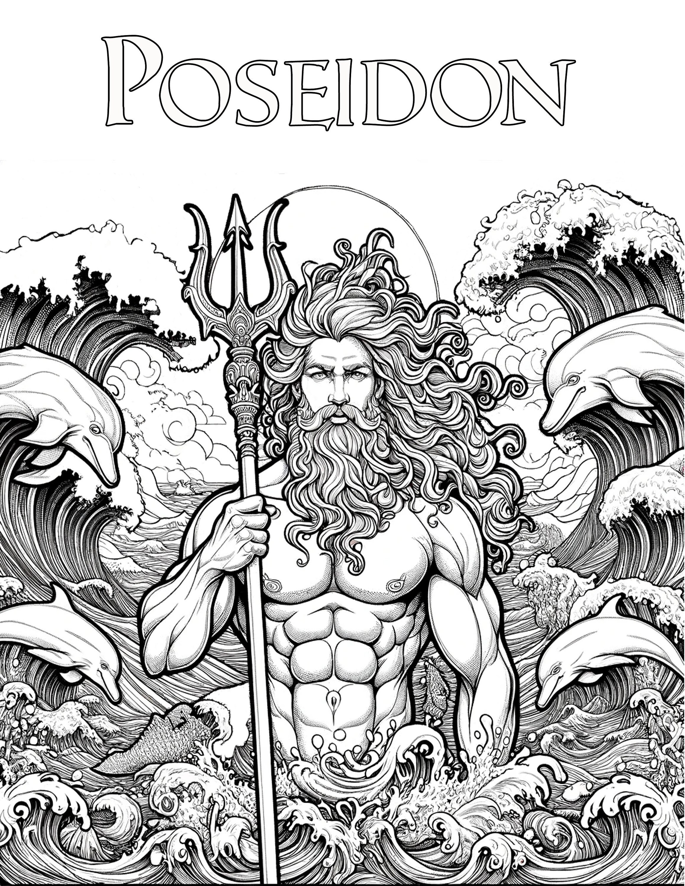 Poseidon Coloring Pagegod of Sea and Landdigital - Etsy