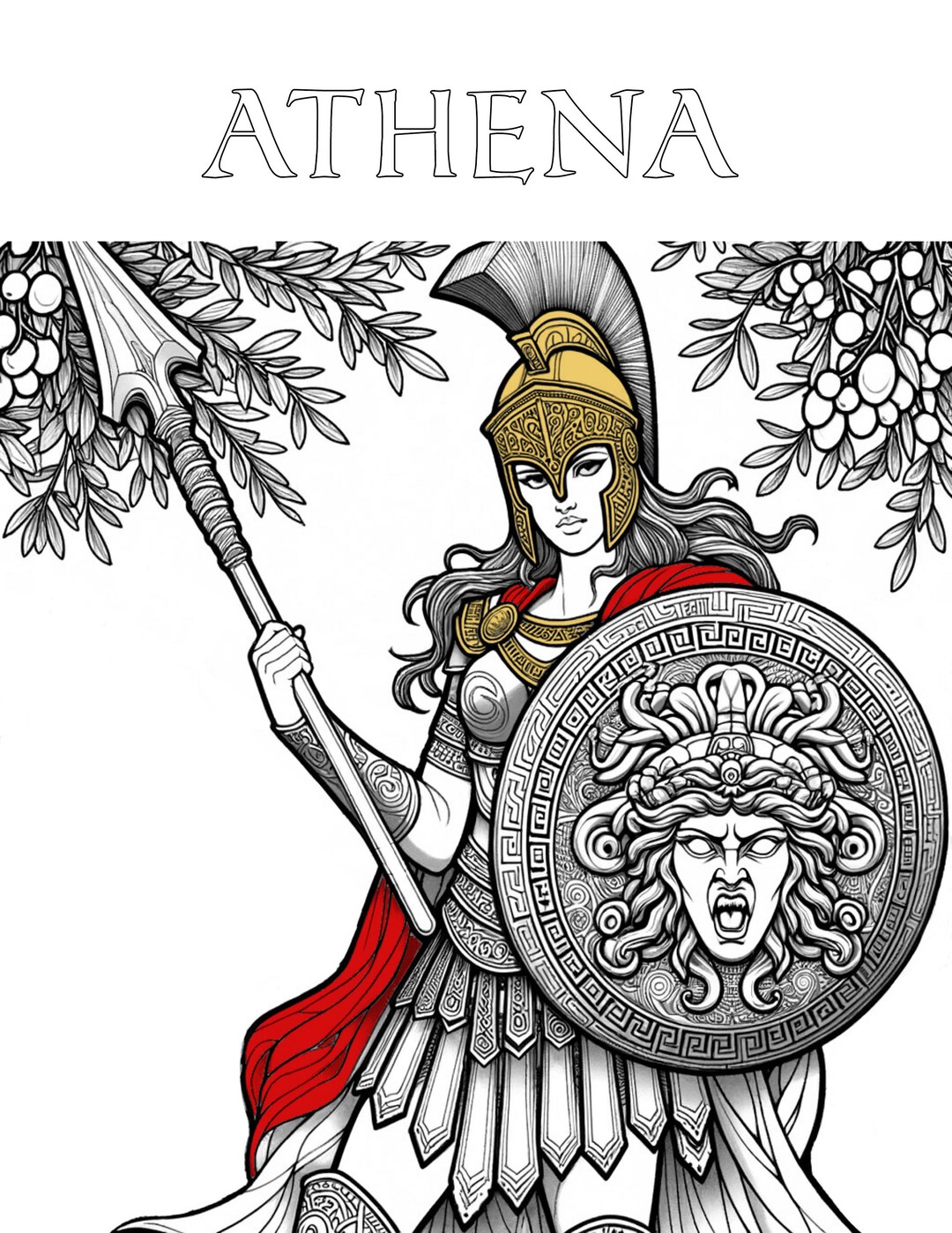 Athena Coloring Pagegoddess of the Wardigital - Etsy