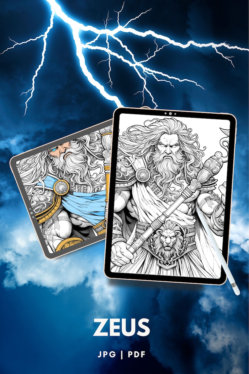 Zeus Coloring Page|god of Thunder|digital - Etsy