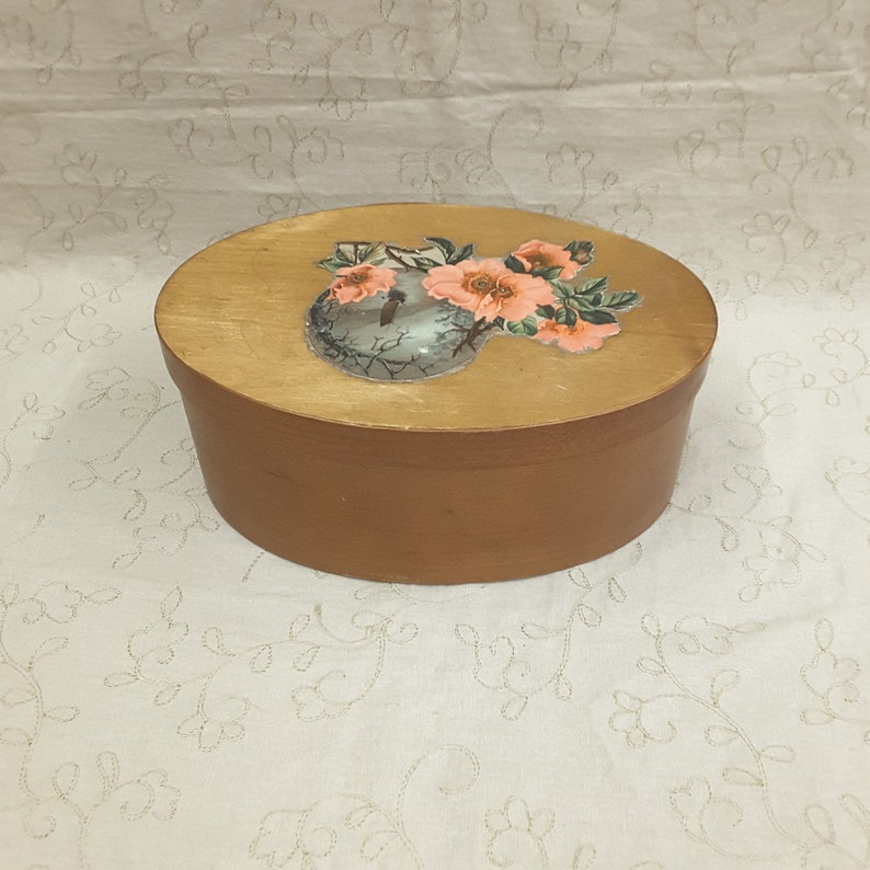 Vintage Wood Oval Shaker Style Box With Decoupage Flower Art - Etsy