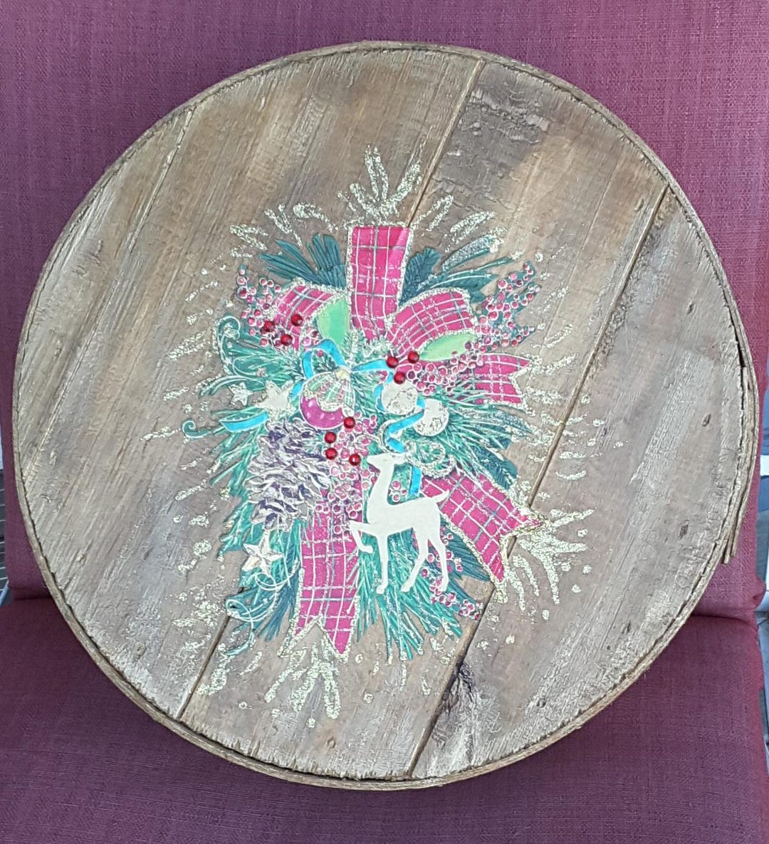 Vintage Large Wood Cheese Box With Winter Holiday Decoration - Etsy